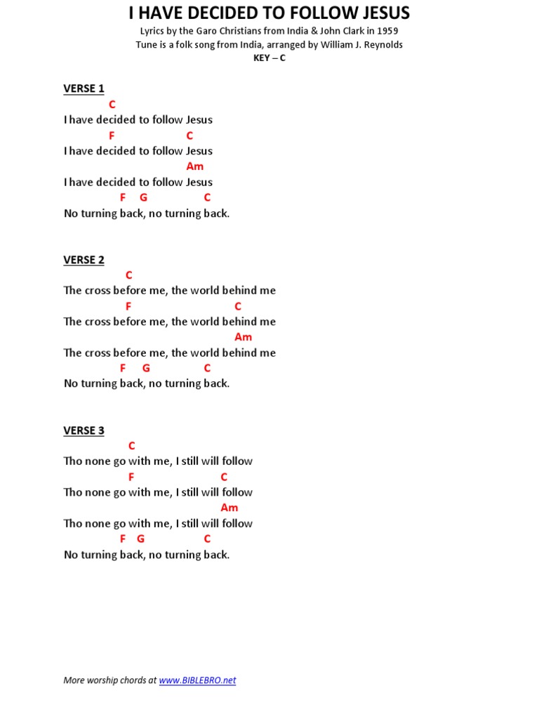 I Have Decided to Follow Jesus Chords | PDF