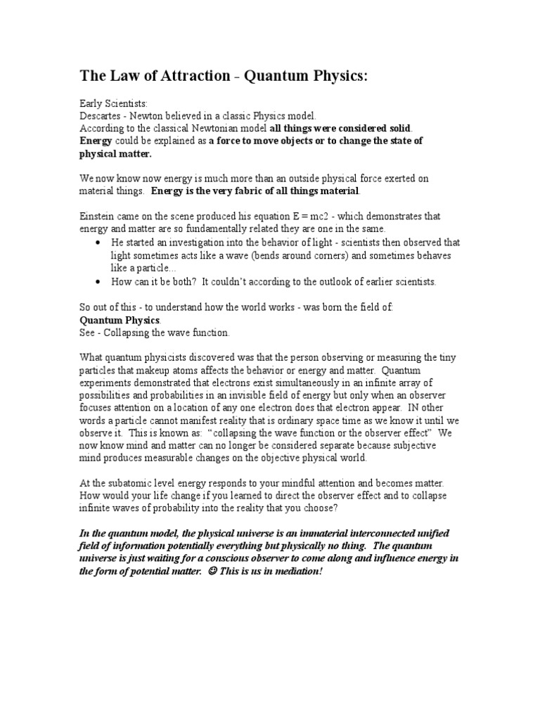 The Law of Attraction | PDF | Quantum Mechanics | Matter