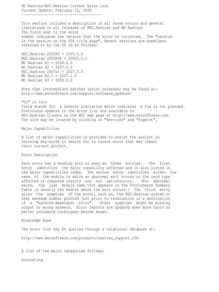 Nastran Errors List | PDF | Matrix (Mathematics) | Parameter (Computer Programming)