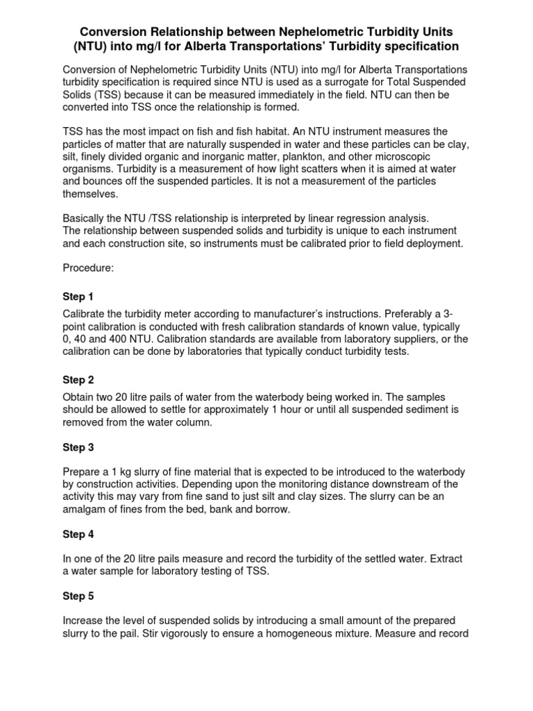 The Conversion of Nephelometric Turbidity Units | Calibration