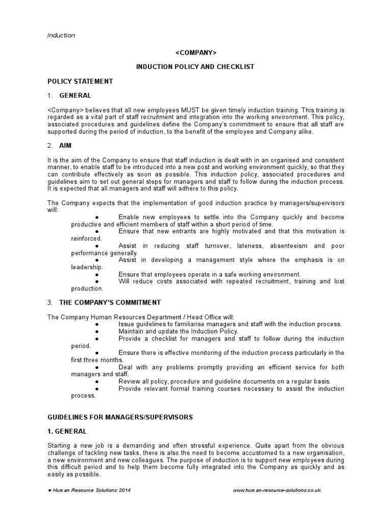 Induction Policy and Checklist Policy Statement | Download Free PDF ...