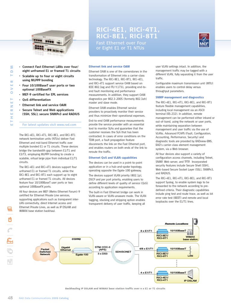 Rici-4E1, Rici-4T1, Rici-8E1, Rici-8T1: Fast Ethernet Over Four or ...