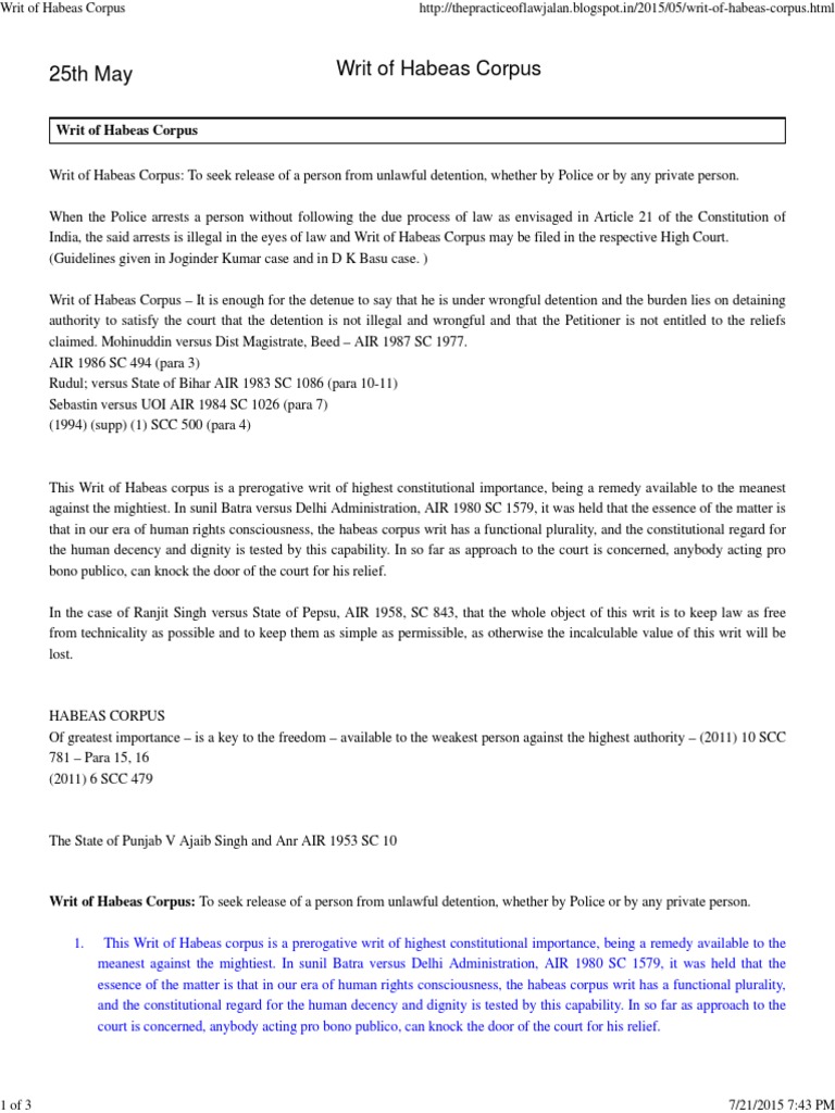 Writ of Habeas Corpus | Download Free PDF | Habeas Corpus | Writ