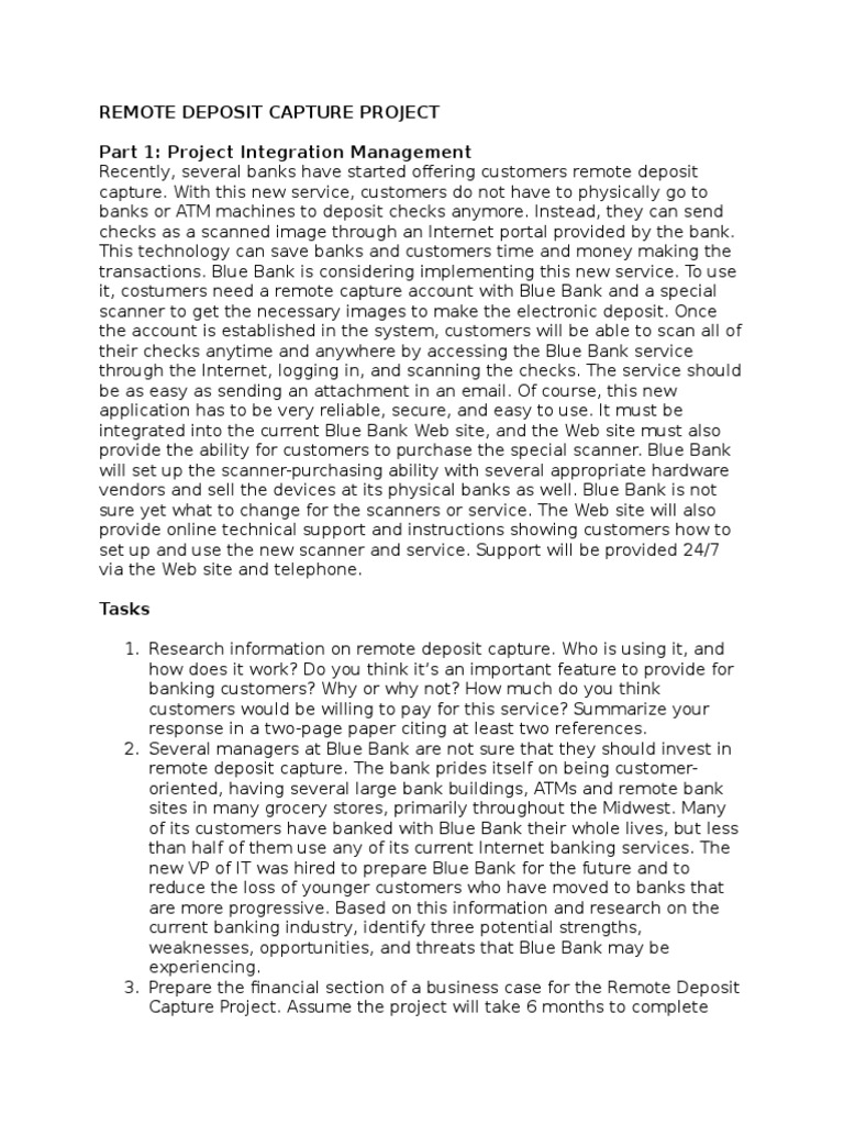 Remote Deposit Capture Project | PDF | Risk | Image Scanner