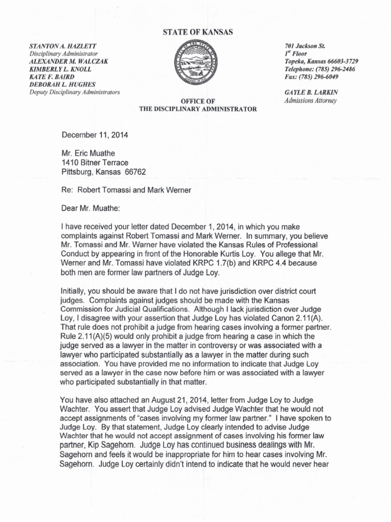Complaint Response On Judge Kurtis Loy and Attorney Mark A. Werner, Kip ...