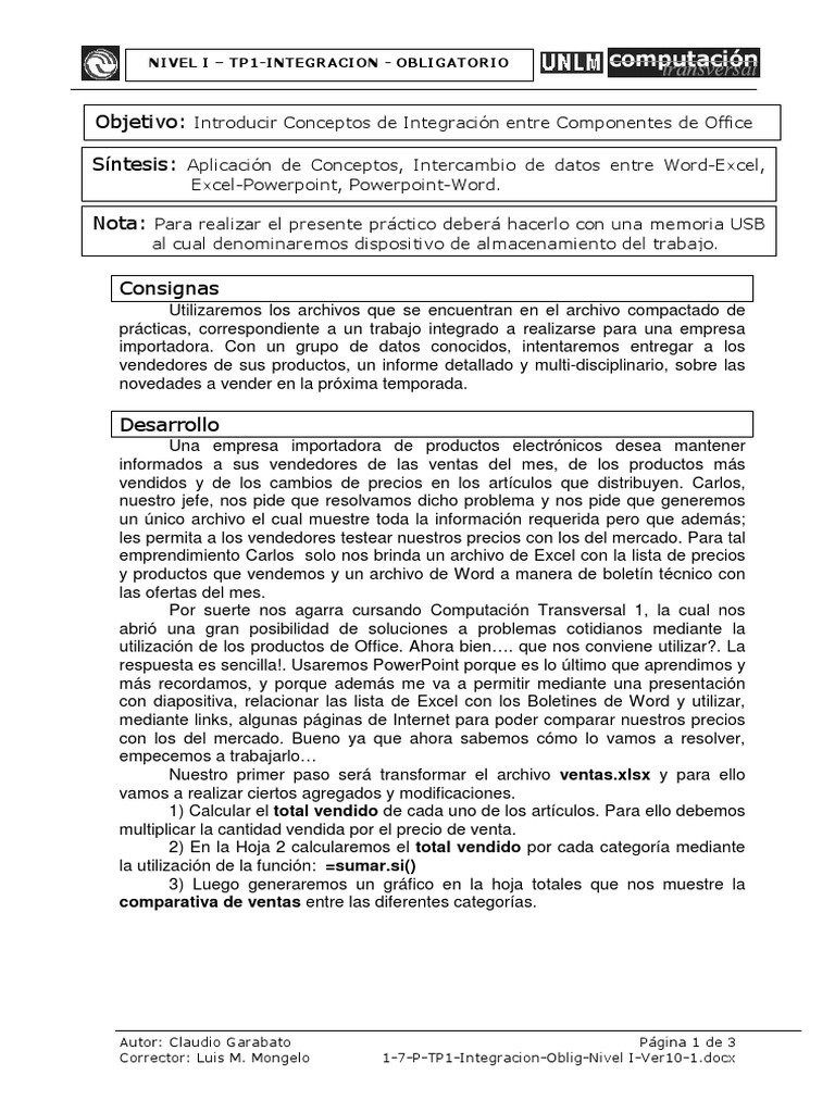 1 7 P TP1 Integracion Oblig Nivel I Ver10 1 | PDF | Microsoft PowerPoint | Archivo de computadora