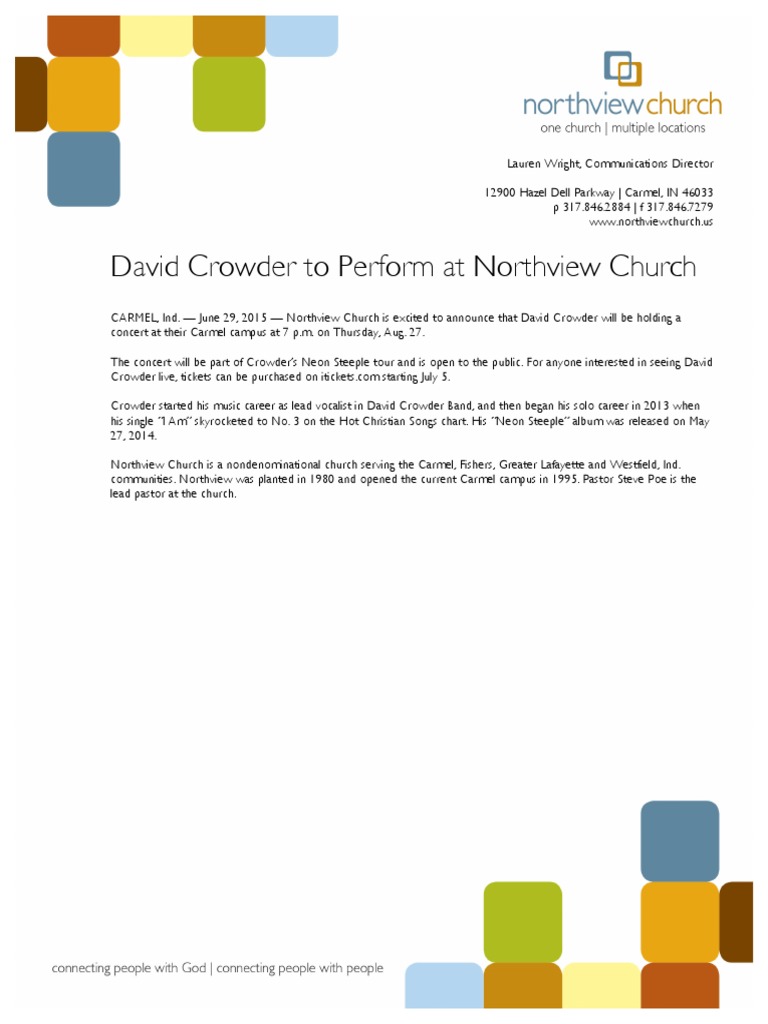 Northview Church - David Crowder Concert Press Release | PDF