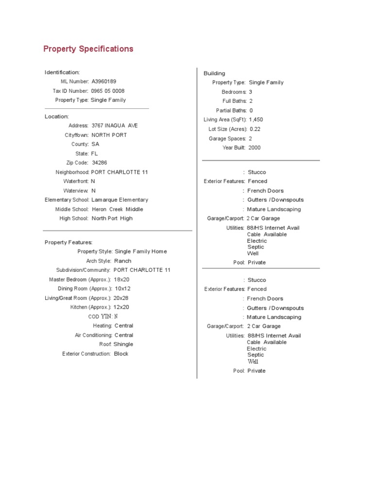 Property Specifications | PDF