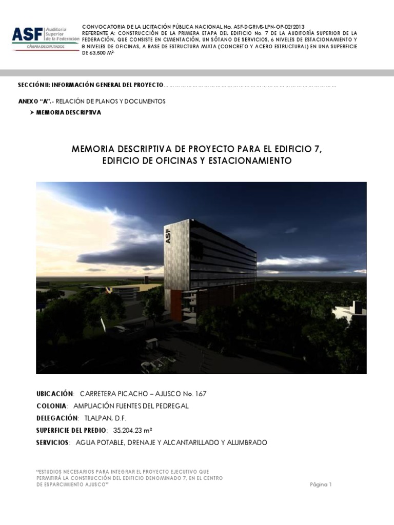 MEMORIA DESCRIPTIVA DE PROYECTO PARA EL EDIFICIO.pdf | Acero estructural | Fundación (Ingeniería)