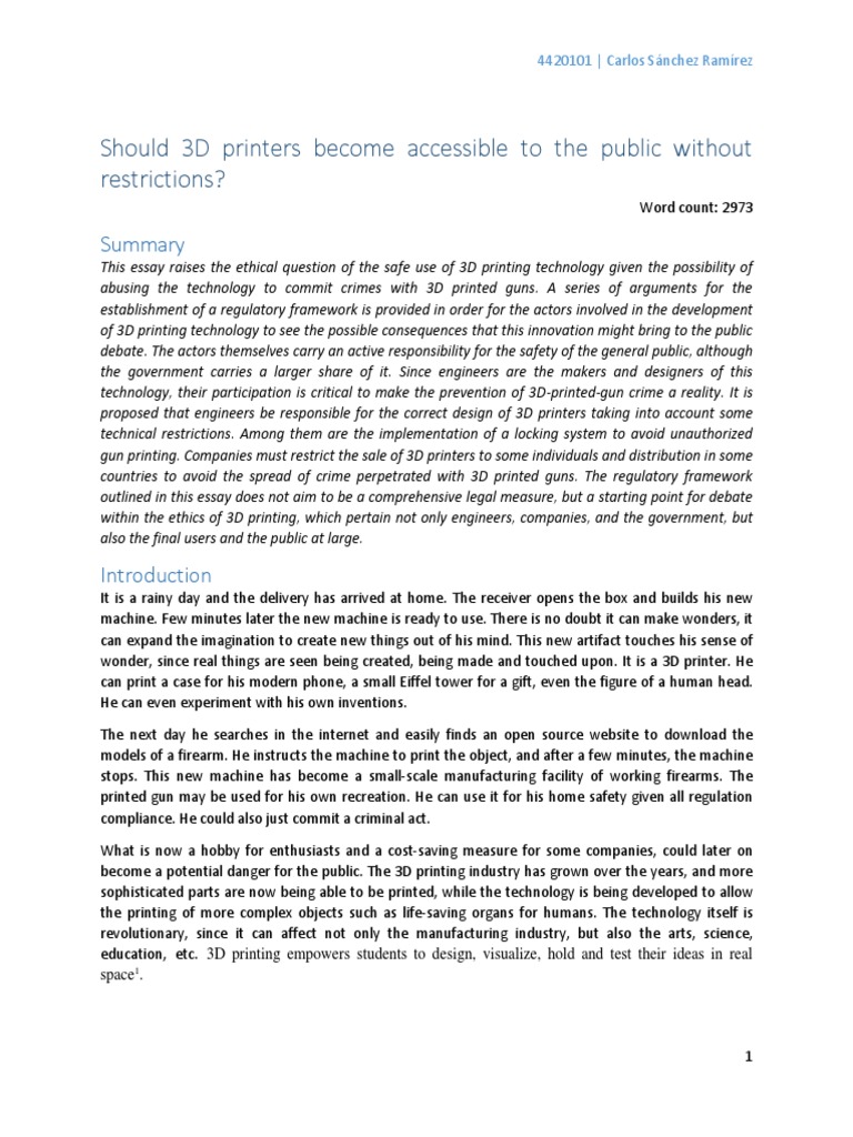 Ethics of 3D Printing Gun Regulation | PDF | 3 D Printing | Crime ...