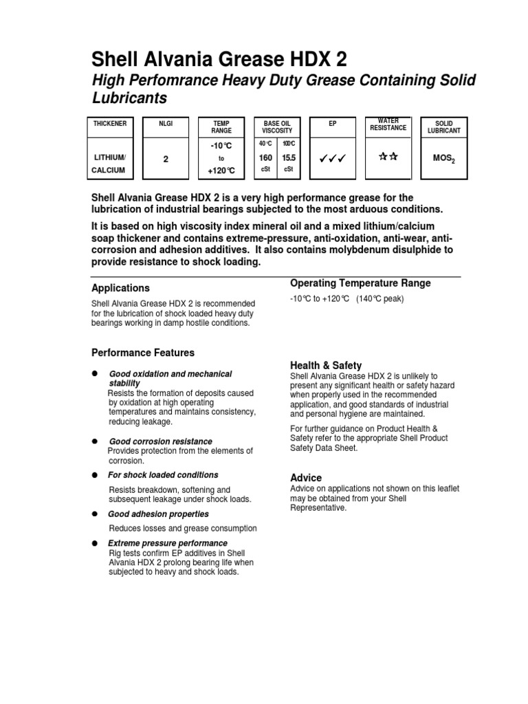 Shell Alvania Grease HDX 2: High Perfomrance Heavy Duty Grease ...