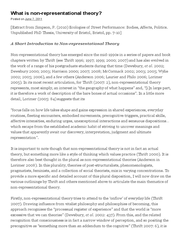 What Is Non-Representational Theory Paul Simpson Geography | PDF ...