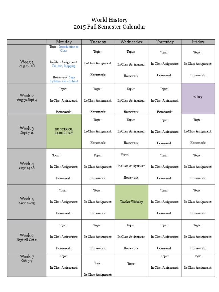 World History Fall 2015 Calendar | PDF | Educational Assessment And ...