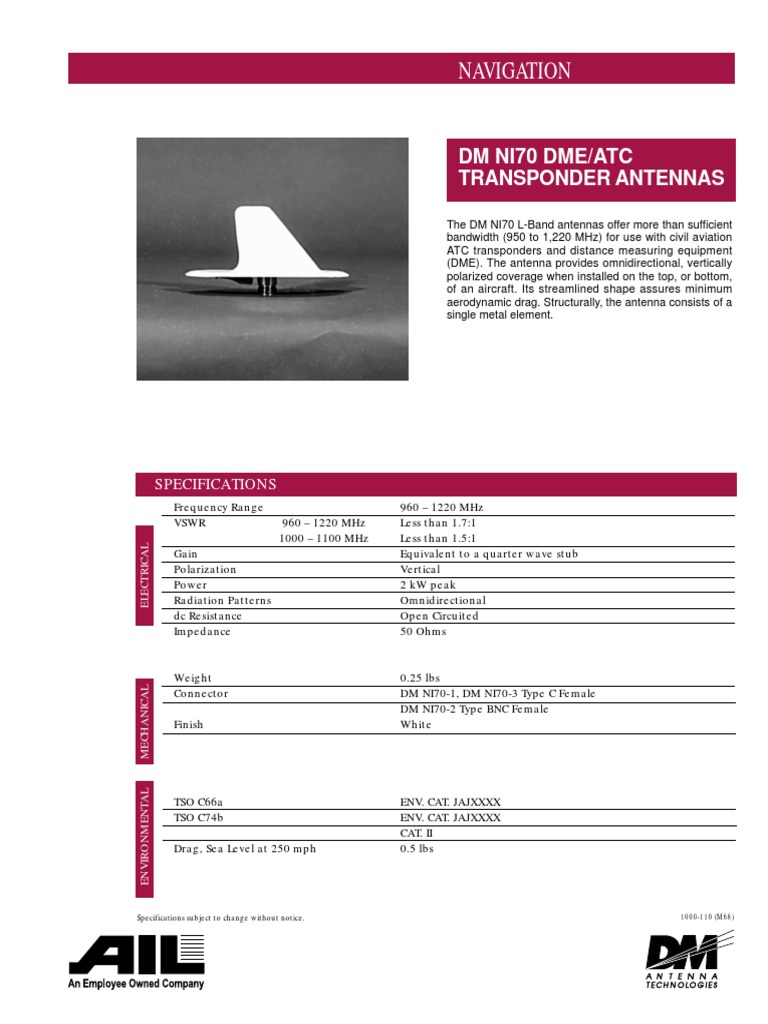 Dme-Atc Transponder Antenna Dm1i70 | PDF
