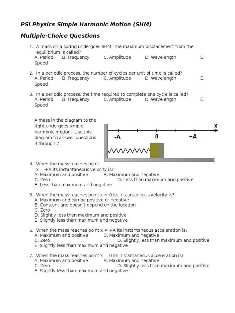 Simple Harmonic Motion Multiple Choice 2013-07-11 | PDF | Nature | Force