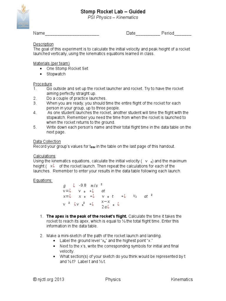 Stomp Rocket Lab 2013-07-11 | PDF | Rocket | Velocity
