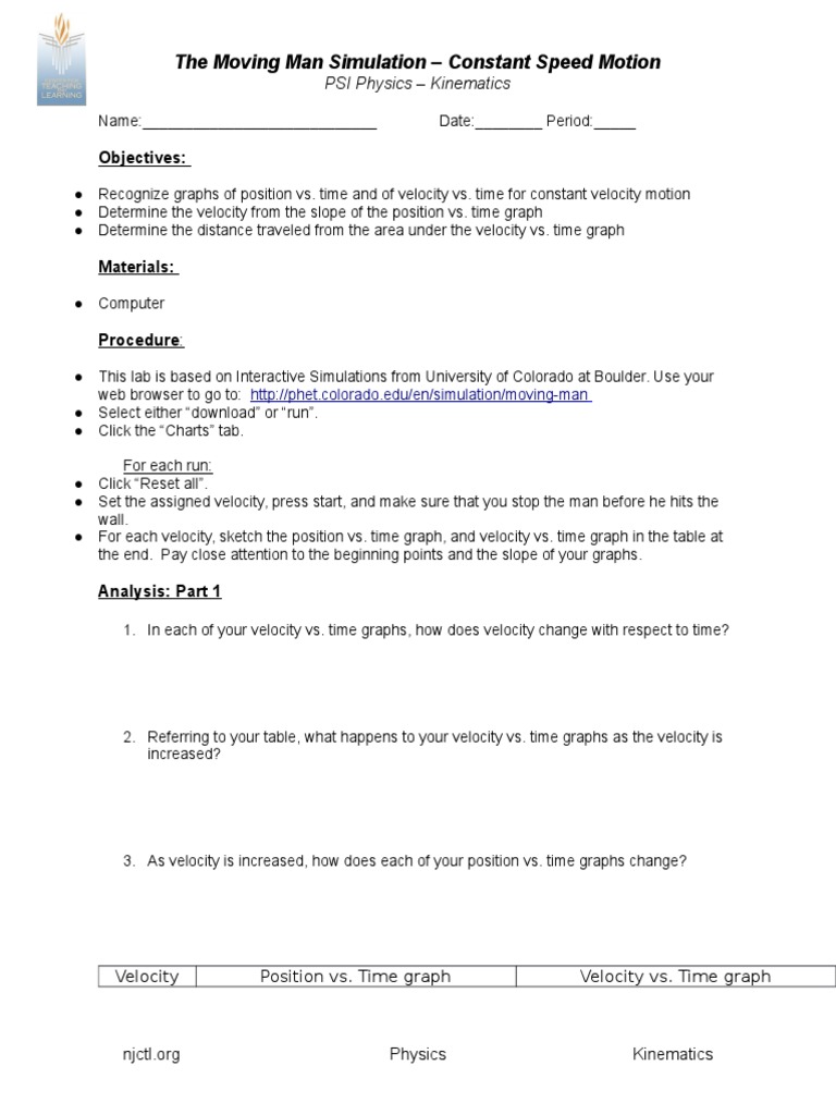 Moving Man Simulation: Constant Speed Lab | PDF | Velocity | Speed