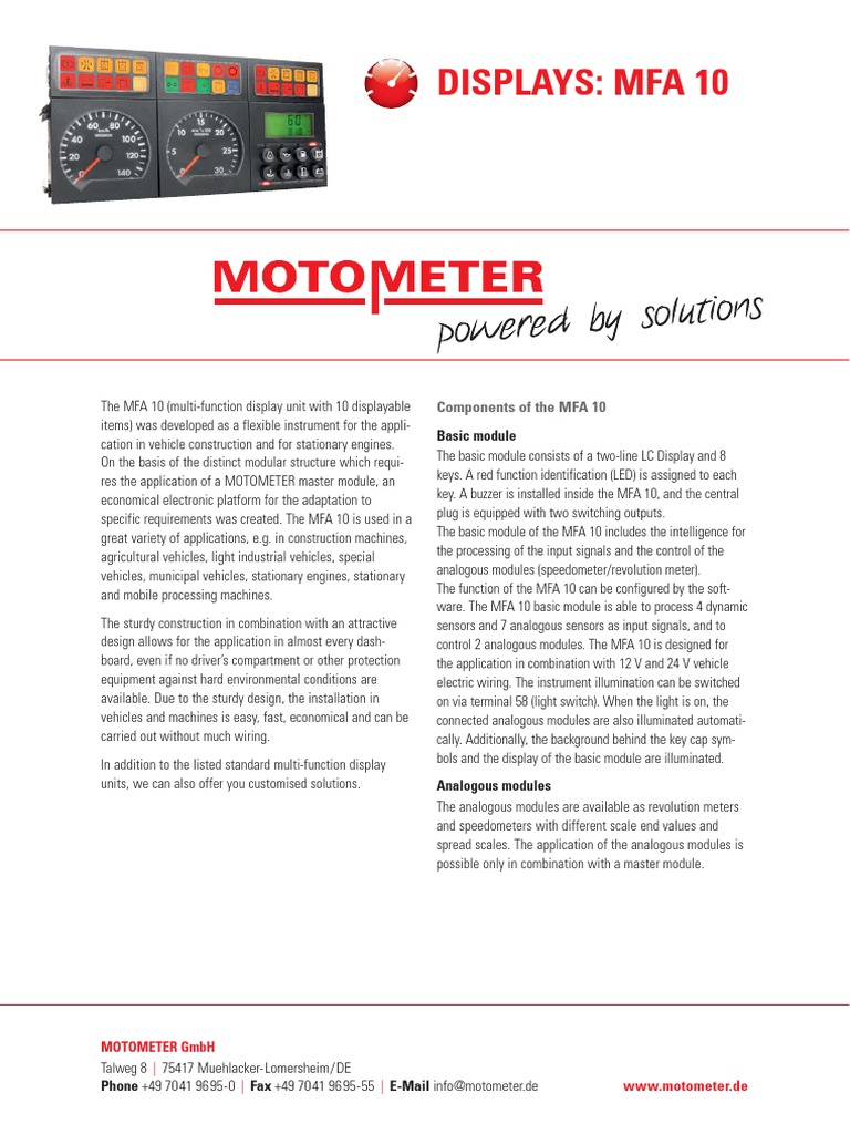 MFA 10 Multi-Function Display Overview | PDF | Modularity | Sensor