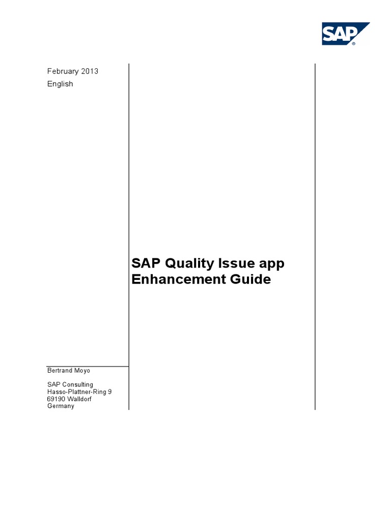 Enhancement Guide for Customizing the SAP Quality Issue App to Implement the Q Note Type "Z3 ...