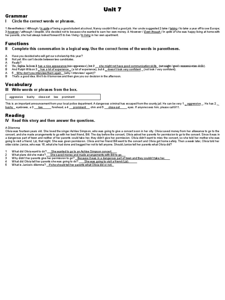 Unit 7 Grammar Functions Vocabulary and Reading | PDF