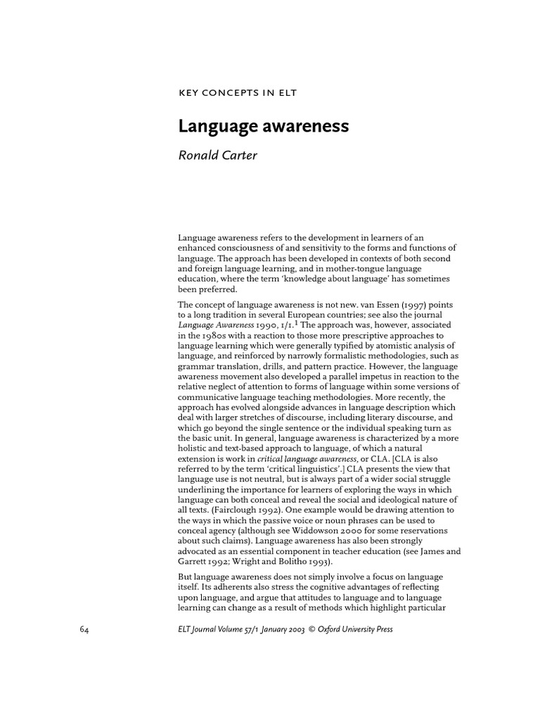 Language Awareness - ELT Journal | PDF | Language Education | English ...