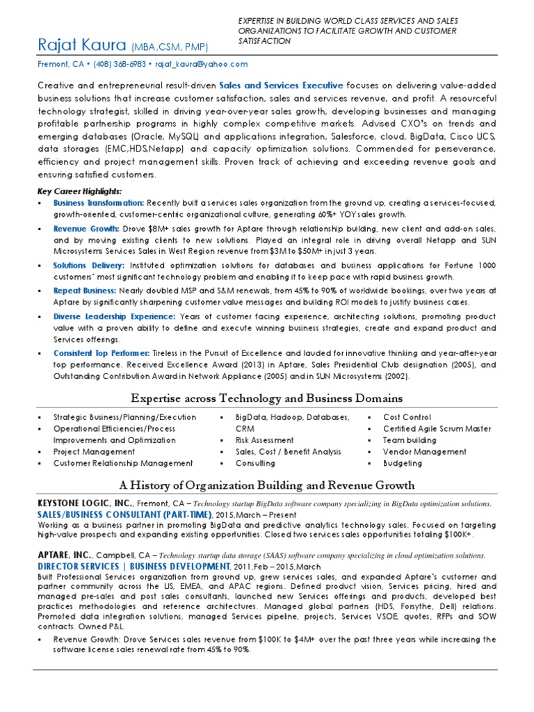 Professional Services Consulting Director in San Francisco Bay CA Resume Rajat Kaura | PDF | Big ...
