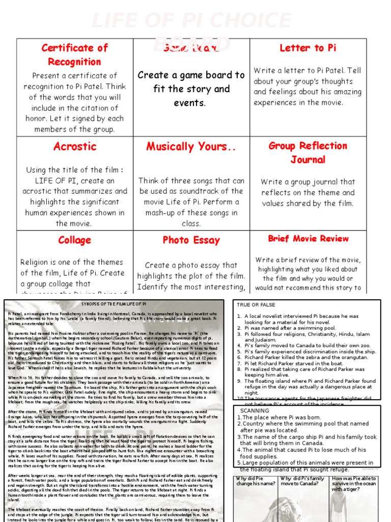 Life Of Pi Math Worksheet