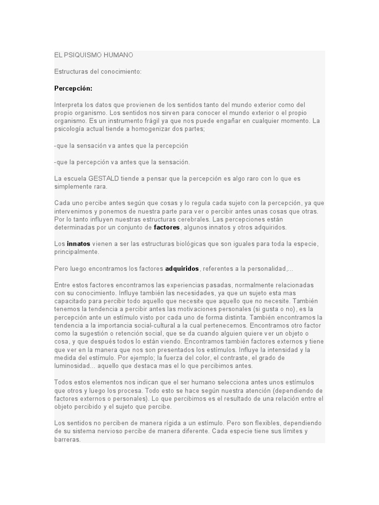 El Psiquismo Humano | PDF | Percepción | Conceptos psicologicos