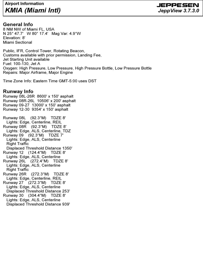 KMIA Charts | PDF | Aircraft | Air Traffic Control