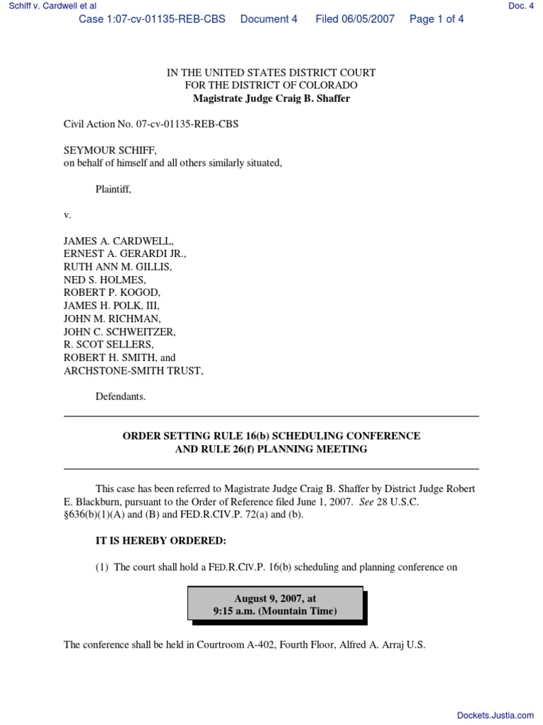 Schiff v. Cardwell Et Al - Document No. 4 | PDF | Discovery (Law ...