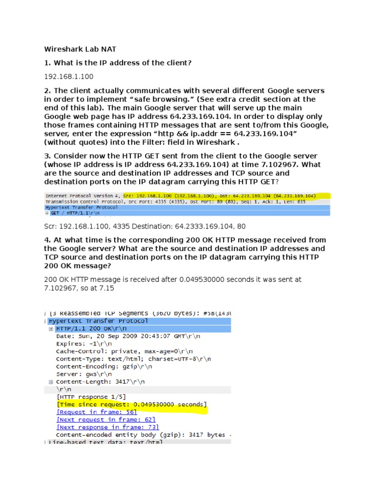 Analysis of Network Address Translation (NAT) in Wireshark Traces Revealing Source and ...