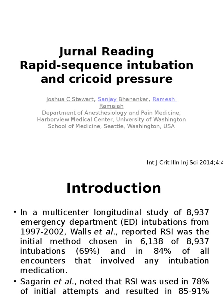 Rapid Sequence Intubation and Cricoid Pressure | PDF | Health Sciences ...