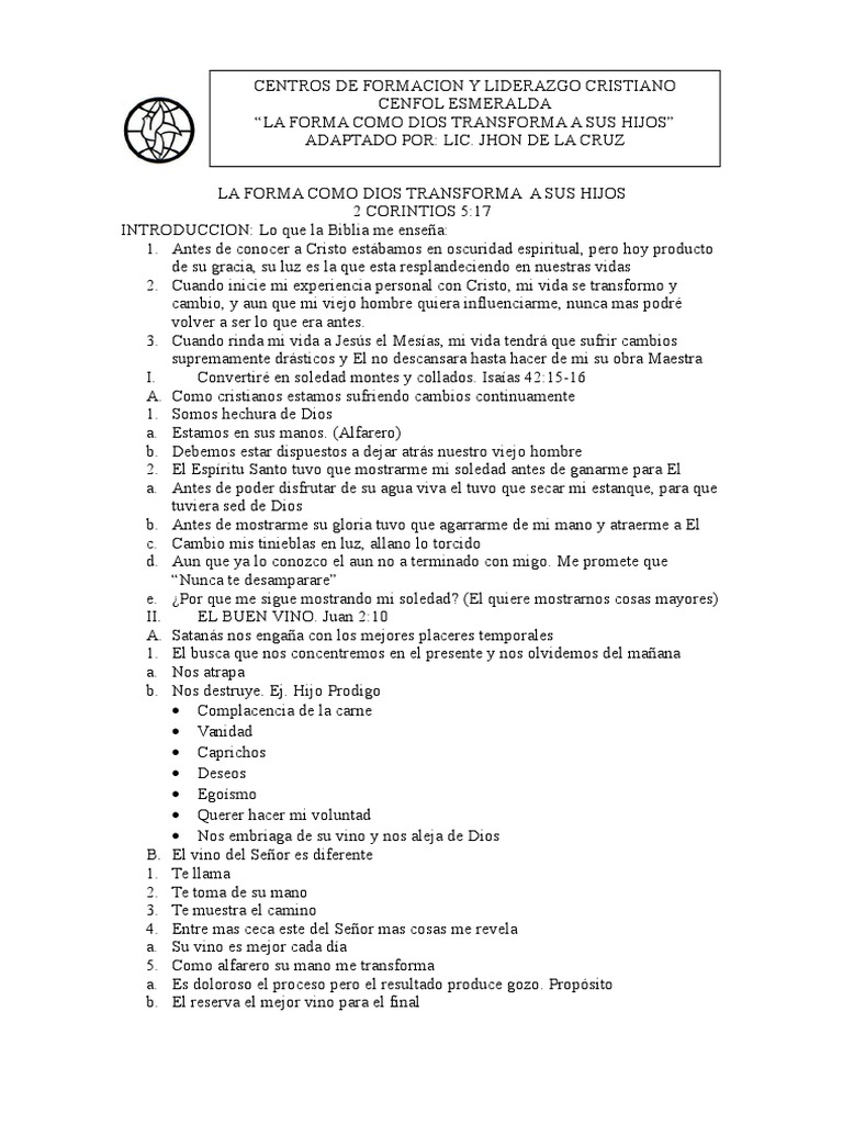 La Forma Como Dios Transforma A Sus Hijos | PDF | Cristo (título) | Dios
