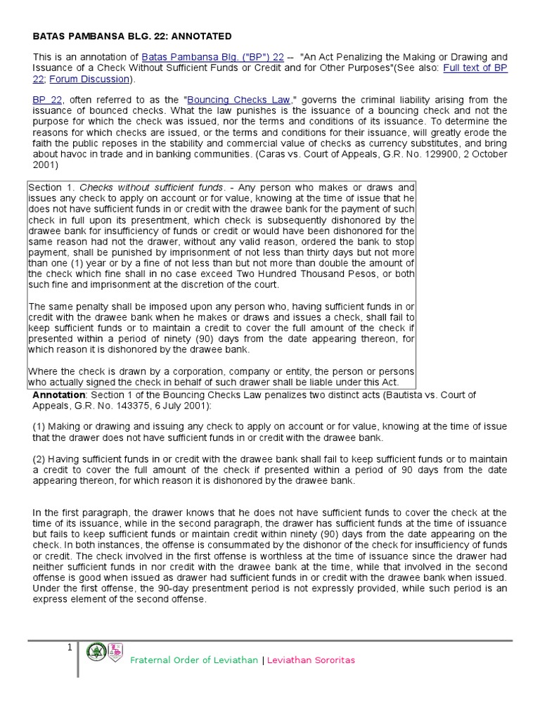 BP 22 Notes | PDF | Bill (Law) | Crime & Violence