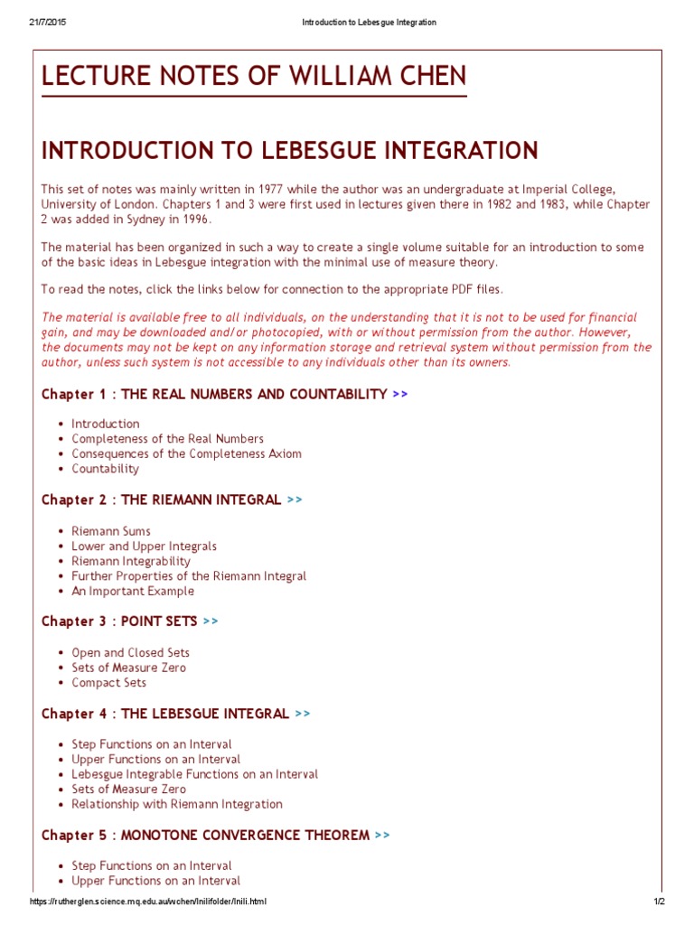 Introduction To Lebesgue Integration Pdf Lebesgue Integration