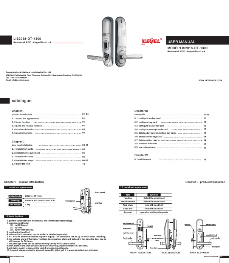 Residential RFID & Keypad Door Lock User Manual: Comprehensive Guide to ...