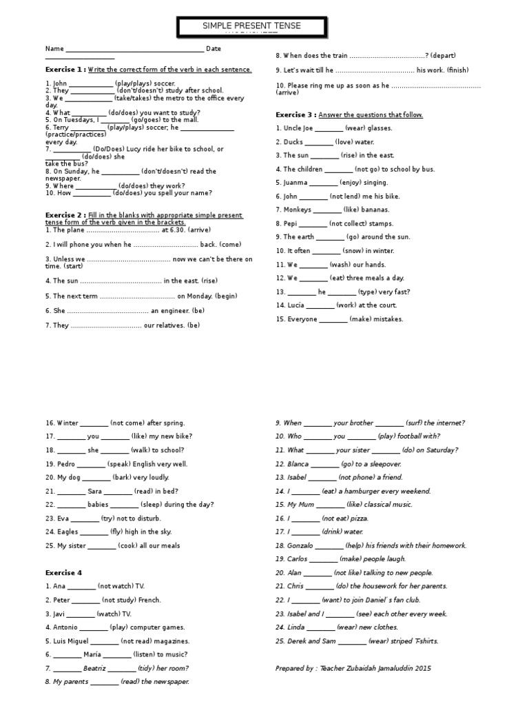 Simple Present Tense Worksheet | PDF | Language Arts & Discipline