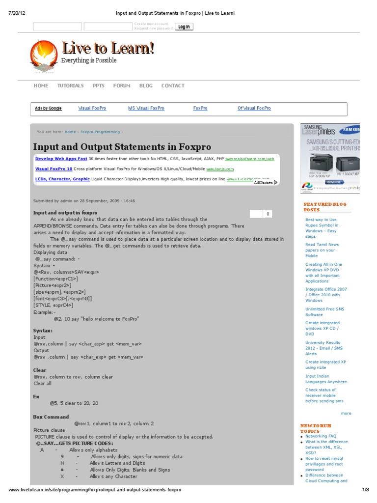 Input and Output Statements in FoxPro: Formatting Data Display and ...