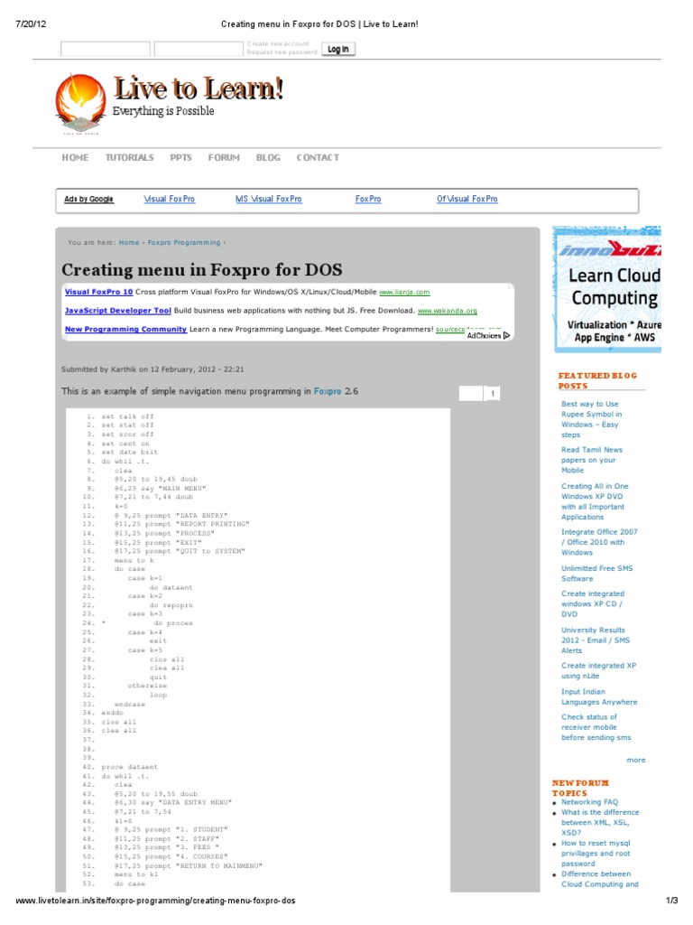 Creating Menu in Foxpro For DOS - Live To Learn! | PDF | Microsoft ...