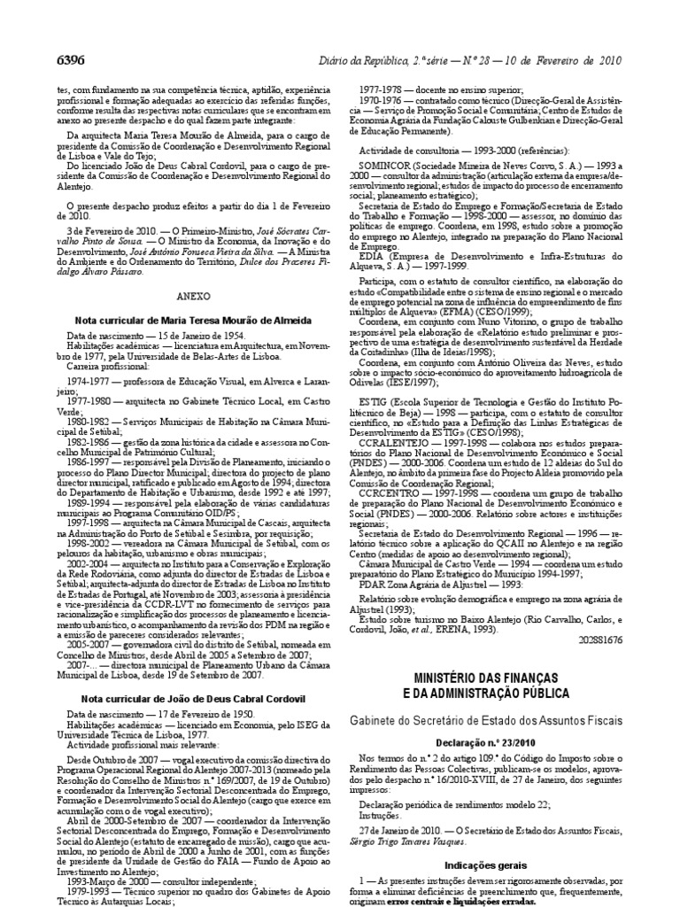 Declaração Periódica de Rendimentos Modelo 22 e Instruções - Http://f ...