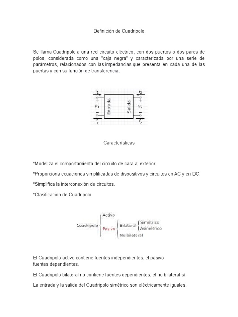 Definición de Cuadripolo | PDF | Impedancia eléctrica | Electromagnetismo