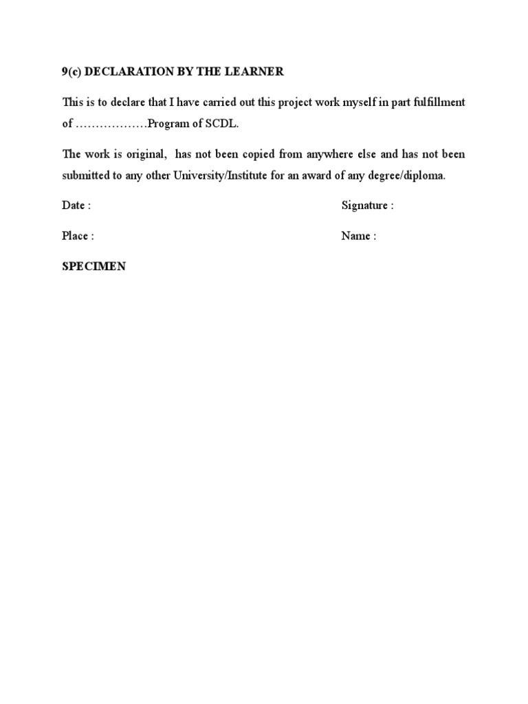 9 (C) Declaration by The Learner | PDF | Career & Growth | Computers