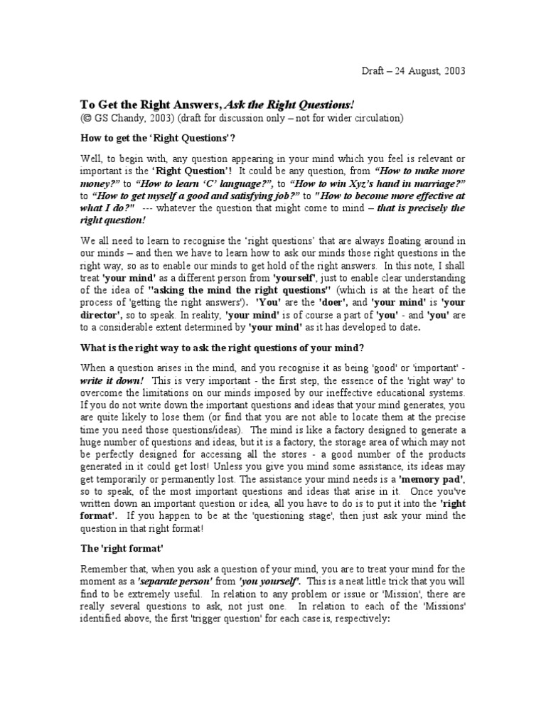 To Get The Right Answers, Ask The Right Questions! | PDF | Question ...