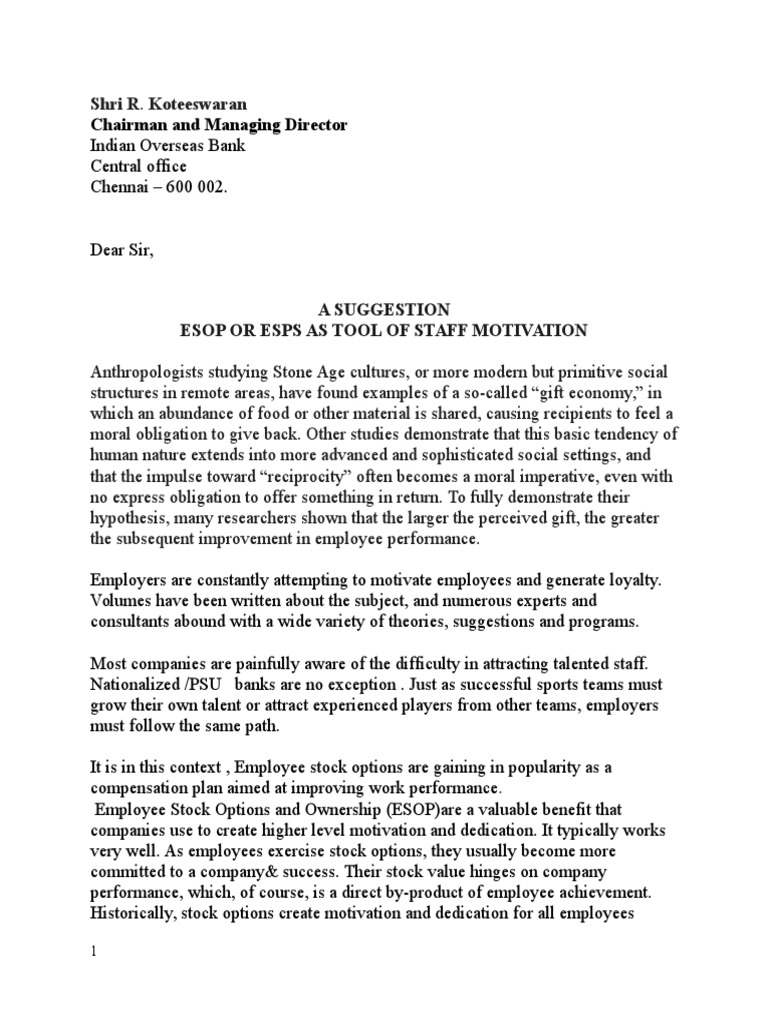 Letter To Bank On ESOP or ESPP | PDF | Employee Stock Ownership Plan ...