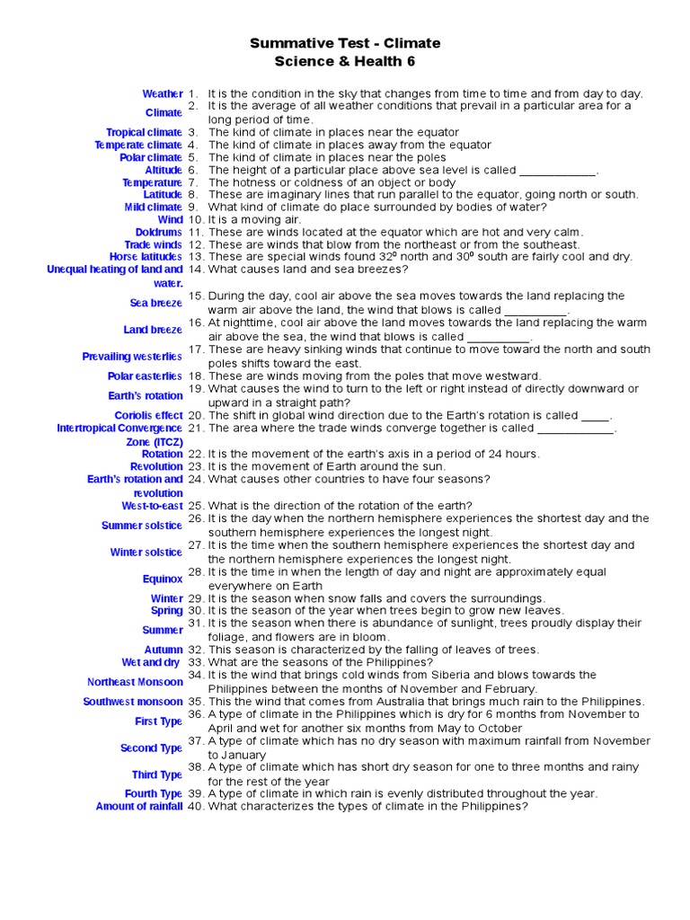 Summative Test Science 6 Climate | PDF | Wound | Climate