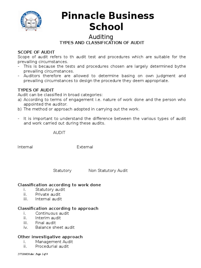 Pinnacle Business School: Auditing | PDF | Audit | Internal Audit