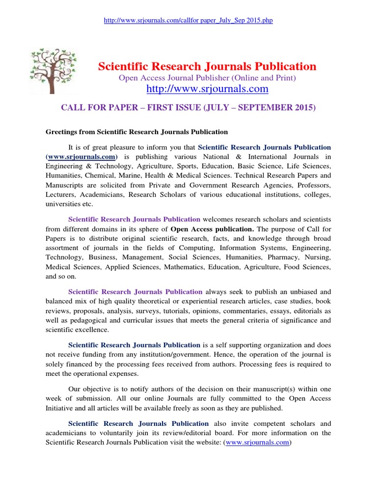 Call for Papers: Scientific Research Journals 2015 | PDF | Open Access ...