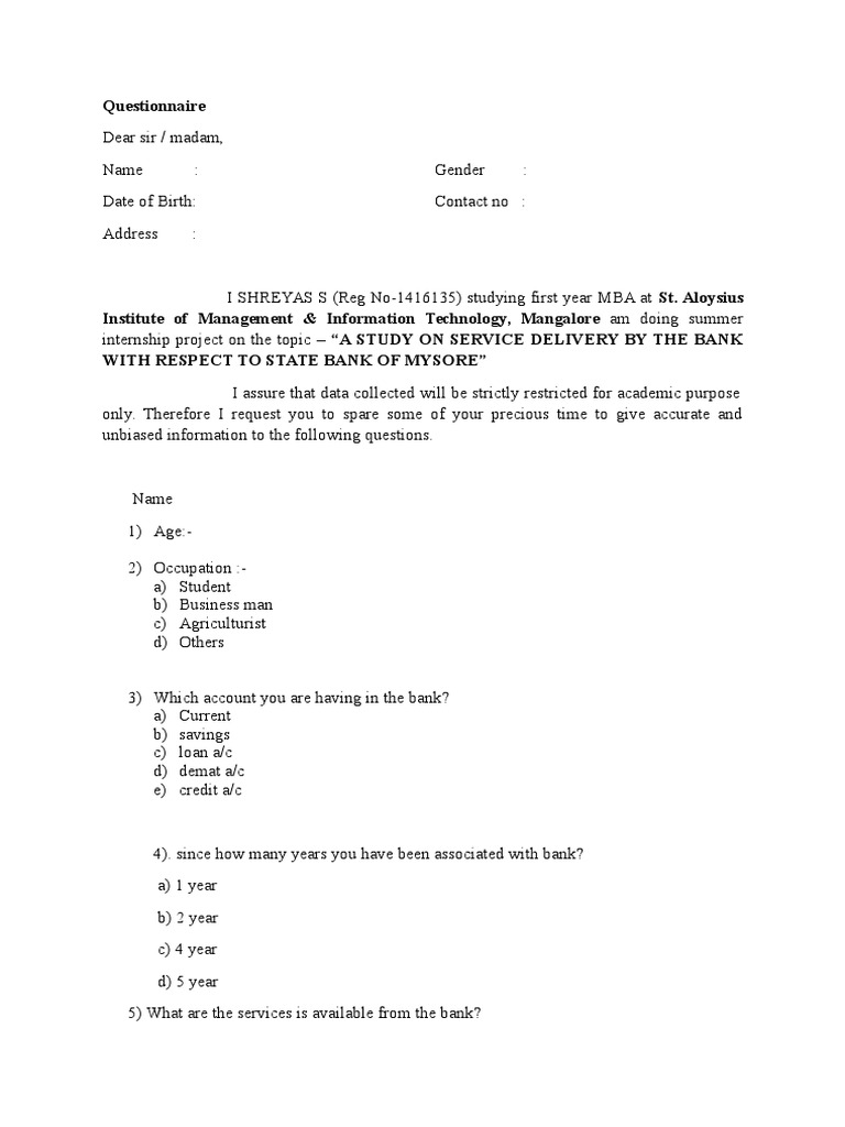 Sip Questionnaire | PDF