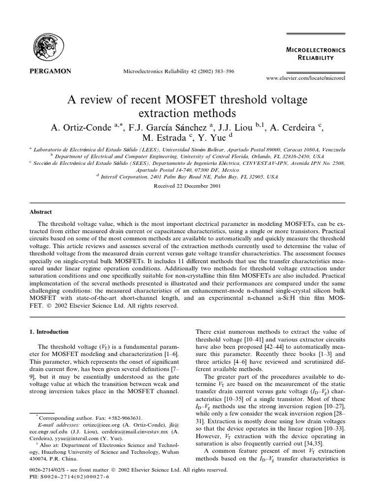 A Review of Recent MOSFET VTH Extraction Methods | PDF | Field Effect ...