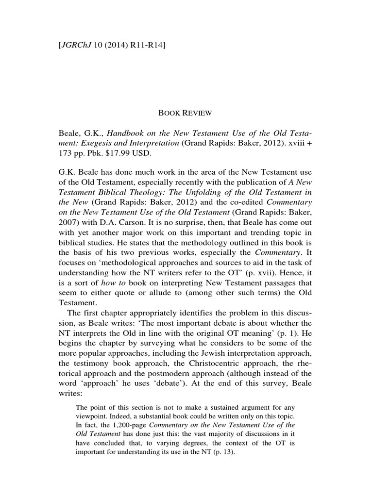 Handbook On The NT Use OT BOOK REVIEW 10.R11-R14-Yoon - On - Beale ...
